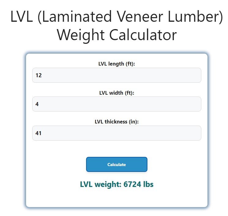 LVL (Laminated Veneer Lumber) Weight Calculator