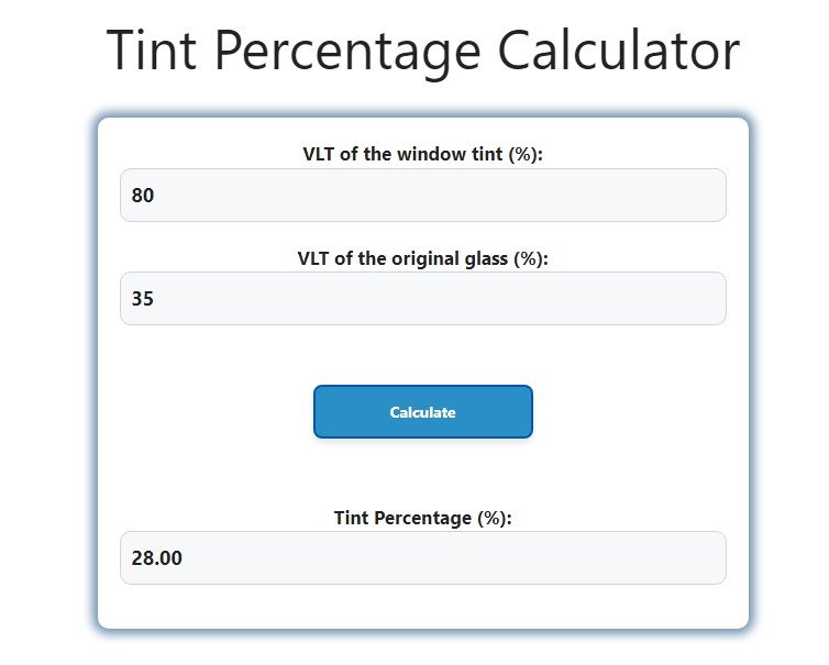 Tint Percentage Calculator - Savvy Calculator