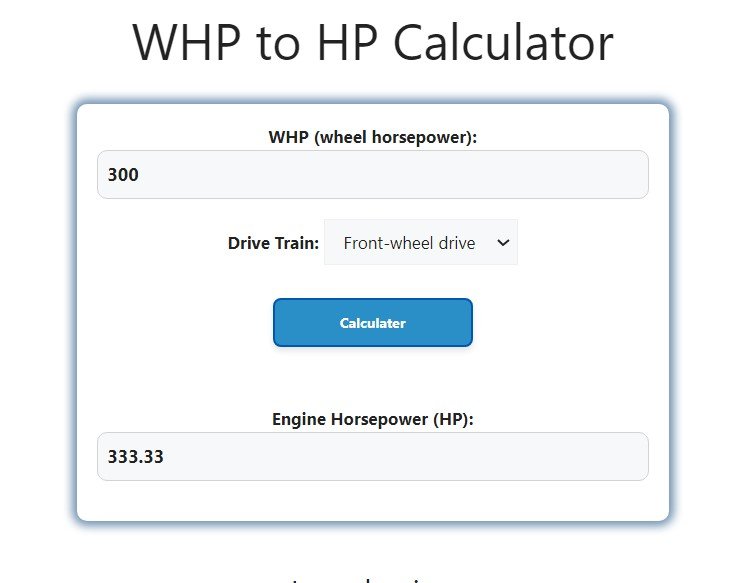 WHP to HP Calculator - Savvy Calculator