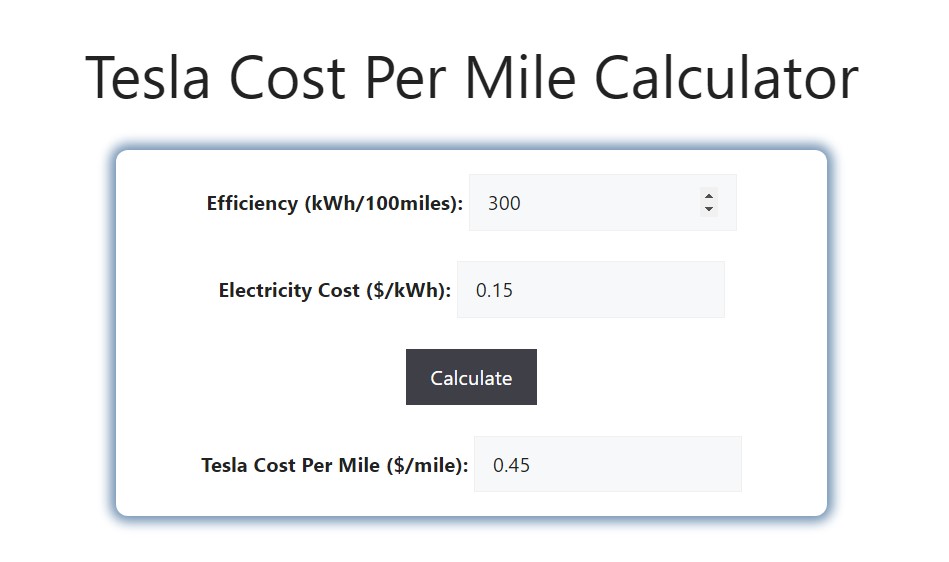Tesla Cost Per Mile Calculator - Savvy Calculator Tesla Cost Per Mile Calculator - Savvy Calculator