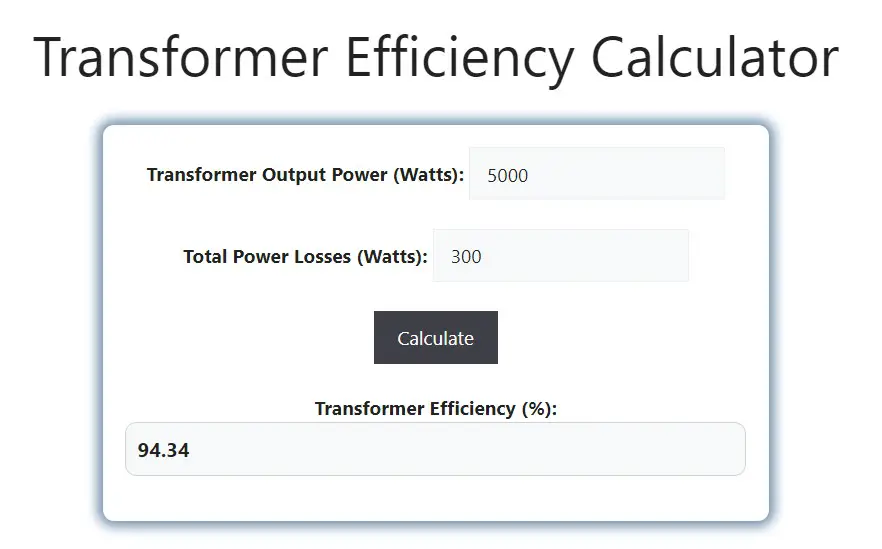Transformer Efficiency Calculator - Savvy Calculator Transformer Efficiency Calculator - Savvy Calculator
