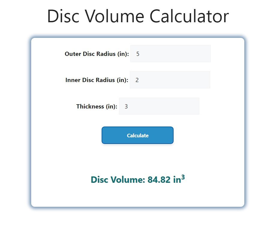 Disc Volume Calculator - Savvy Calculator