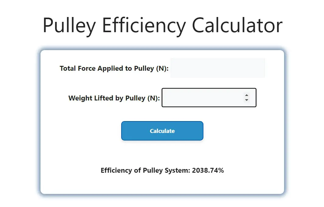 Pulley Efficiency Calculator - Savvy Calculator Pulley Efficiency Calculator - Savvy Calculator