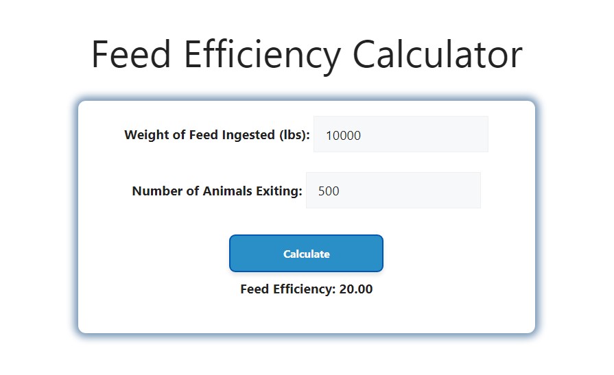 Feed Efficiency Calculator - Savvy Calculator Feed Efficiency Calculator - Savvy Calculator