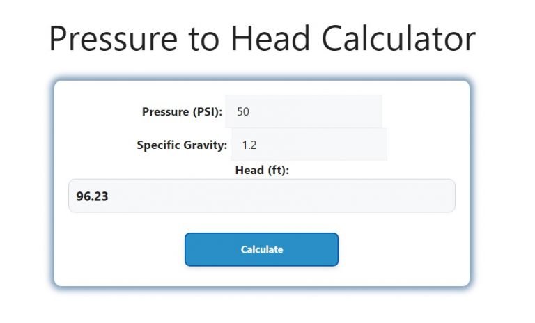 Pressure to Head Calculator - Savvy Calculator