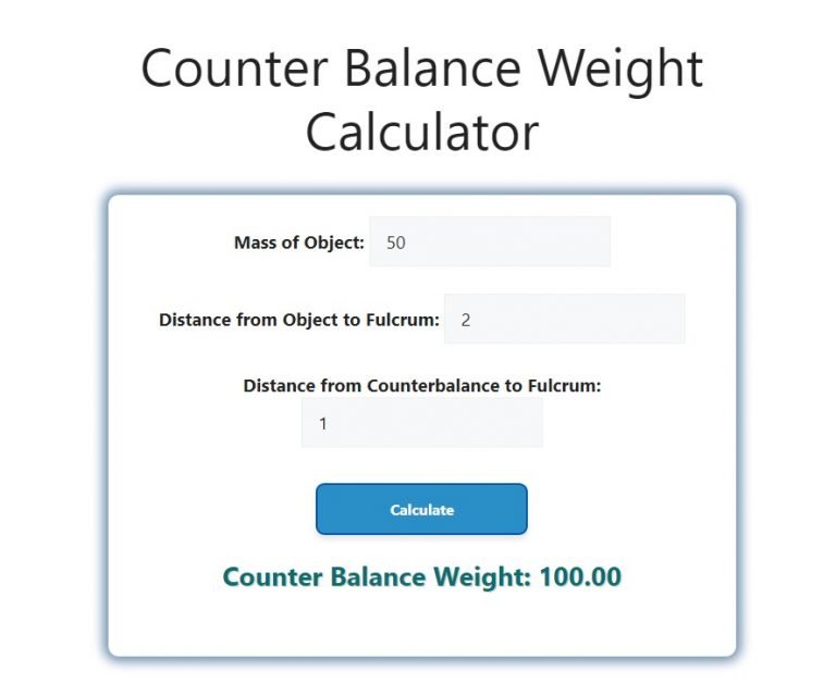 Counter Balance Weight Calculator - Savvy Calculator
