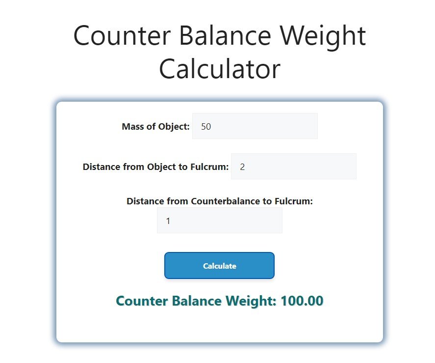 Counter Balance Weight Calculator - Savvy Calculator
