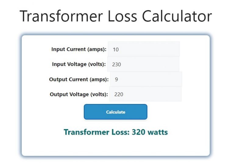 Transformer Loss Calculator - Savvy Calculator