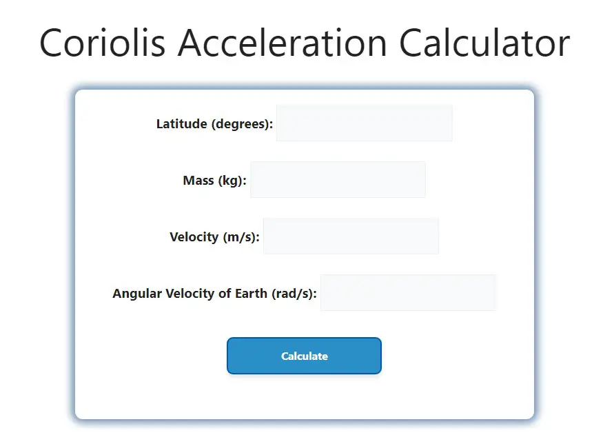 Coriolis Acceleration Calculator - Savvy Calculator Coriolis Acceleration Calculator - Savvy Calculator