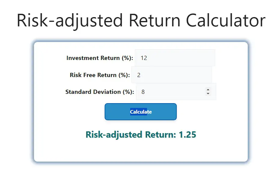 Risk-adjusted Return Calculator - Savvy Calculator Risk-adjusted Return Calculator - Savvy Calculator