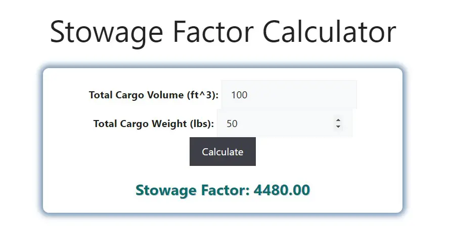 Stowage Factor Calculator - Savvy Calculator Stowage Factor Calculator - Savvy Calculator