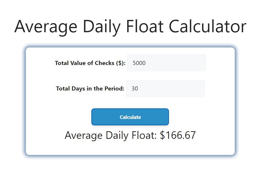 Average Daily Float Calculator - Savvy Calculator