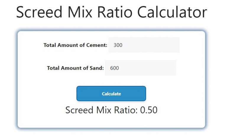Screed Mix Ratio Calculator - Savvy Calculator