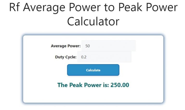 Rf Average Power to Peak Power Calculator - Savvy Calculator
