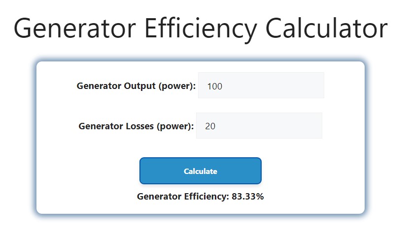Generator Efficiency Calculator - Savvy Calculator Generator Efficiency Calculator - Savvy Calculator