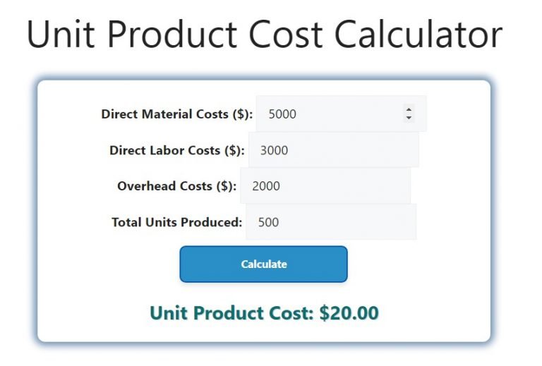 Unit Product Cost Calculator - Savvy Calculator