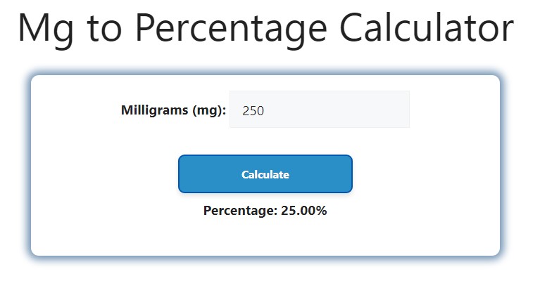 Mg to Percentage Calculator - Savvy Calculator Mg to Percentage Calculator - Savvy Calculator