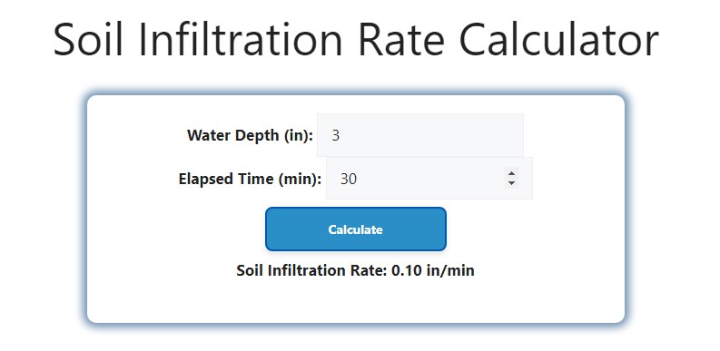 Soil Infiltration Rate Calculator - Savvy Calculator Soil Infiltration Rate Calculator - Savvy Calculator