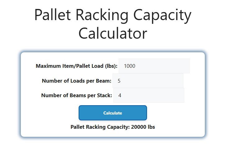 Pallet Racking Capacity Calculator - Savvy Calculator
