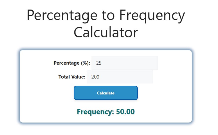 Percentage to Frequency Calculator - Savvy Calculator Percentage to Frequency Calculator - Savvy Calculator